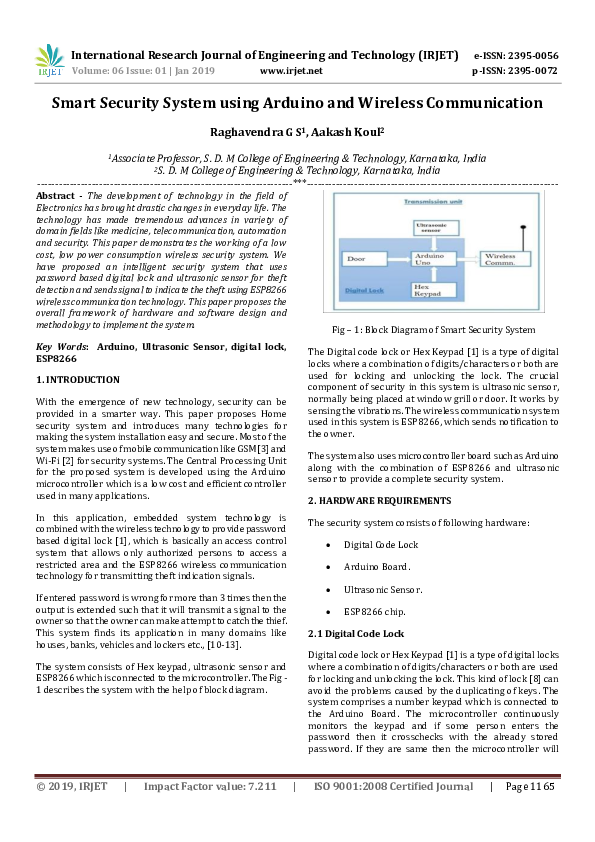 Pdf Irjet Smart Security System Using Arduino And Wireless Communication