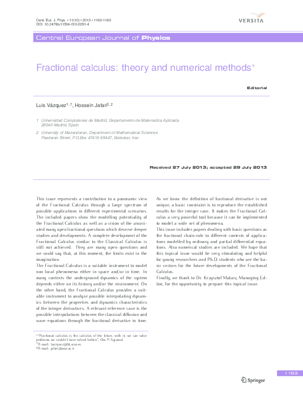 Pdf Fractional Calculus Theory And Numerical Methods
