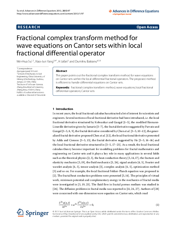 Pdf Fractional Complex Transform Method For Wave Equations On Cantor Sets Within Local