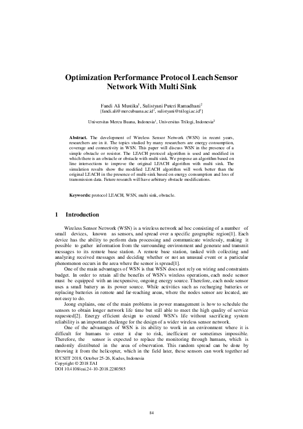 (PDF) Optimization Performance Protocol Leach Sensor