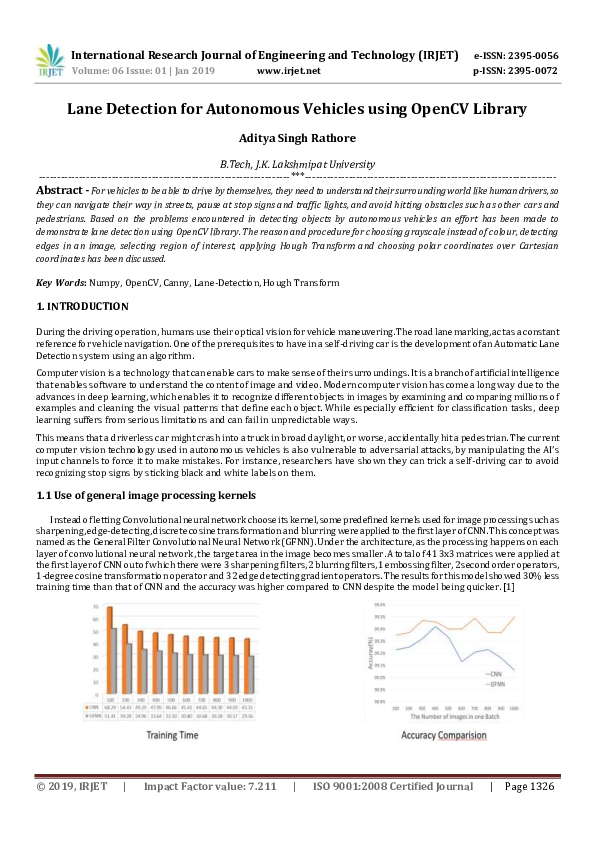 (PDF) IRJET-Lane Detection for Autonomous Vehicles using Opencv Library