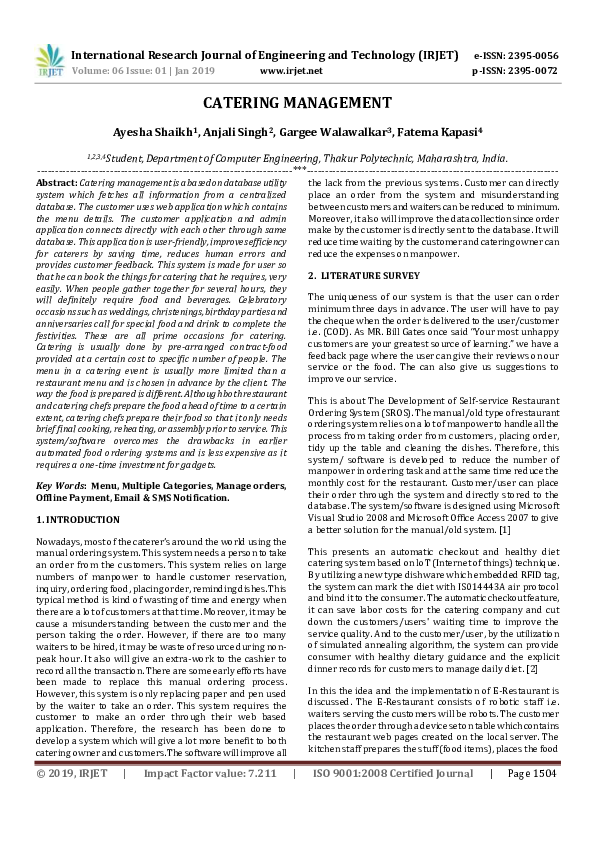 (PDF) IRJET-Catering Management