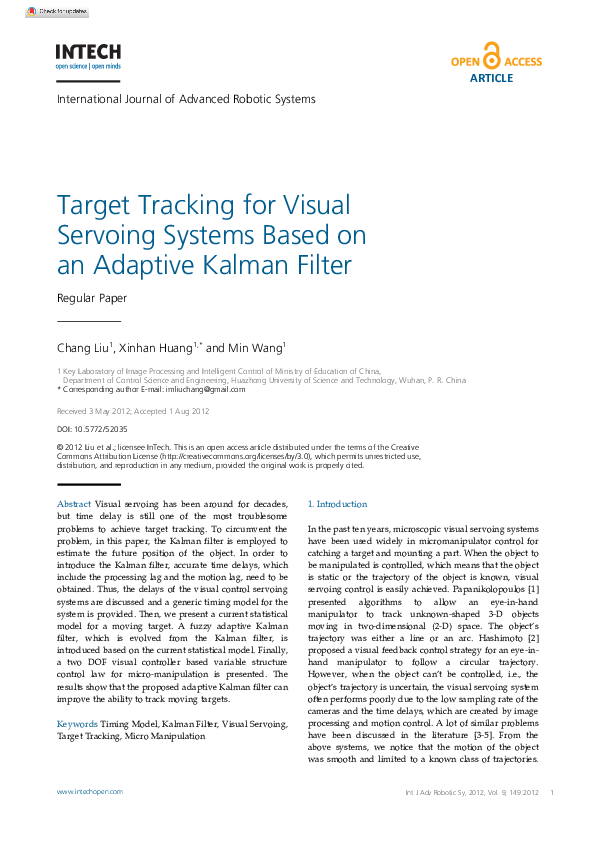 (PDF) Target Tracking for Visual Servoing Systems Based on an Adaptive Kalman Filter