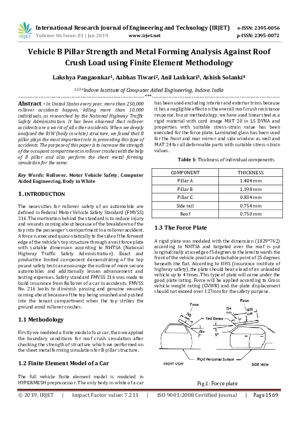 (PDF) IRJET-Vehicle B Pillar Strength and Metal Forming Analysis Against Roof Crush Load using ...