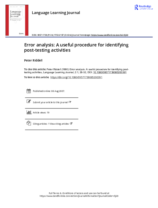 (PDF) Error analysis: A useful procedure for identifying post-testing ...