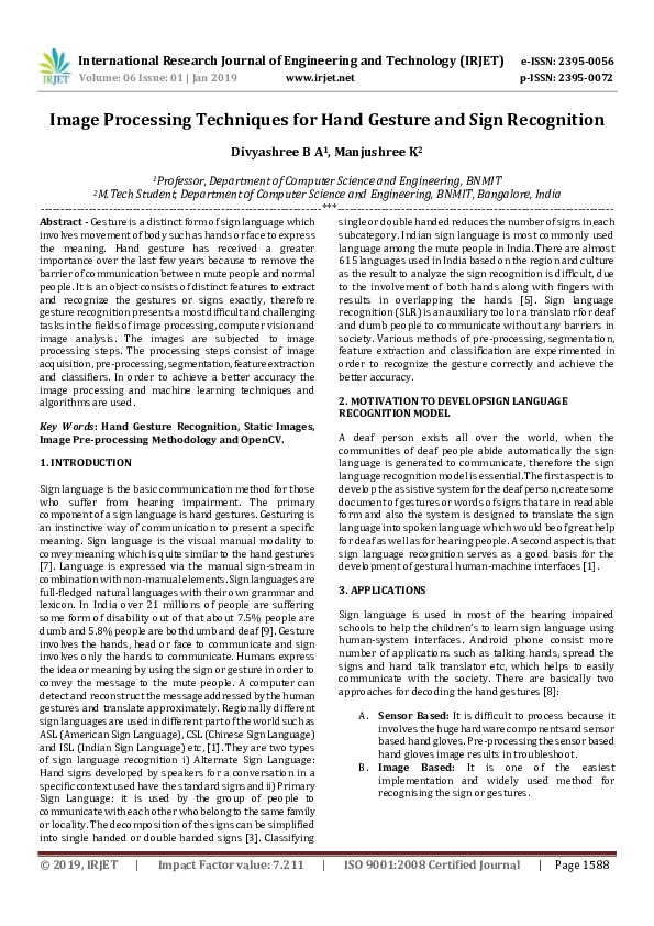 (PDF) IRJET-Image Processing Techniques for Hand Gesture and Sign ...