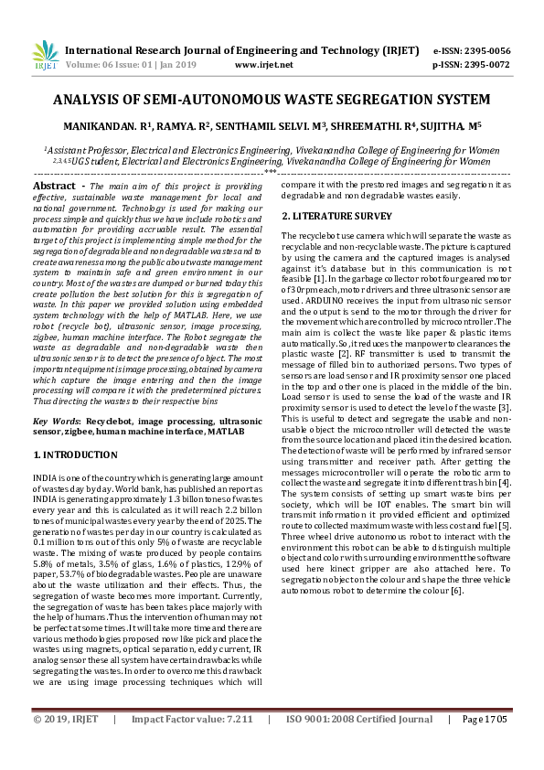 (PDF) IRJET-Analysis of Semi-Autonomous Waste Segregation System
