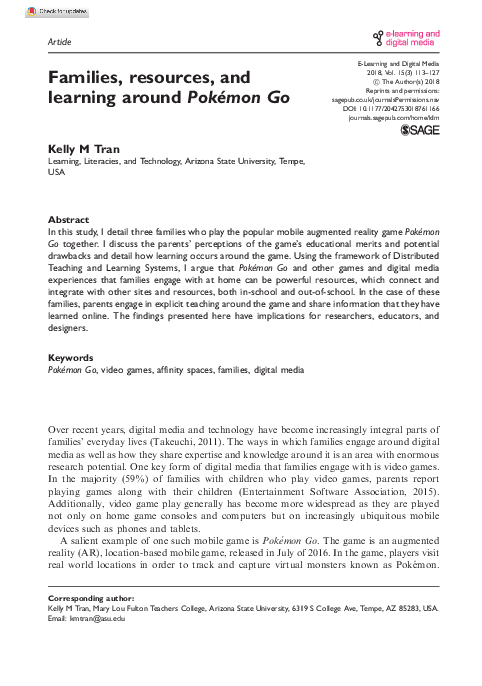 (PDF) Families, resources, and learning around Pokemon Go