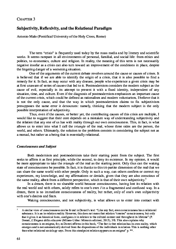 (DOC) Subjectivity, Reflexivity, and the Relational Paradigm