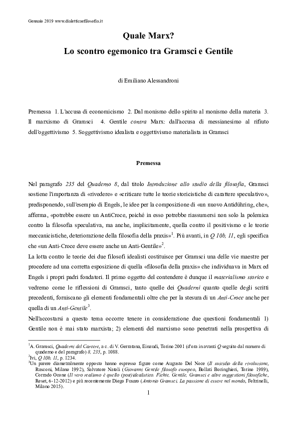 (PDF) Quale Marx? Lo scontro egemonico tra Gramsci e Gentile