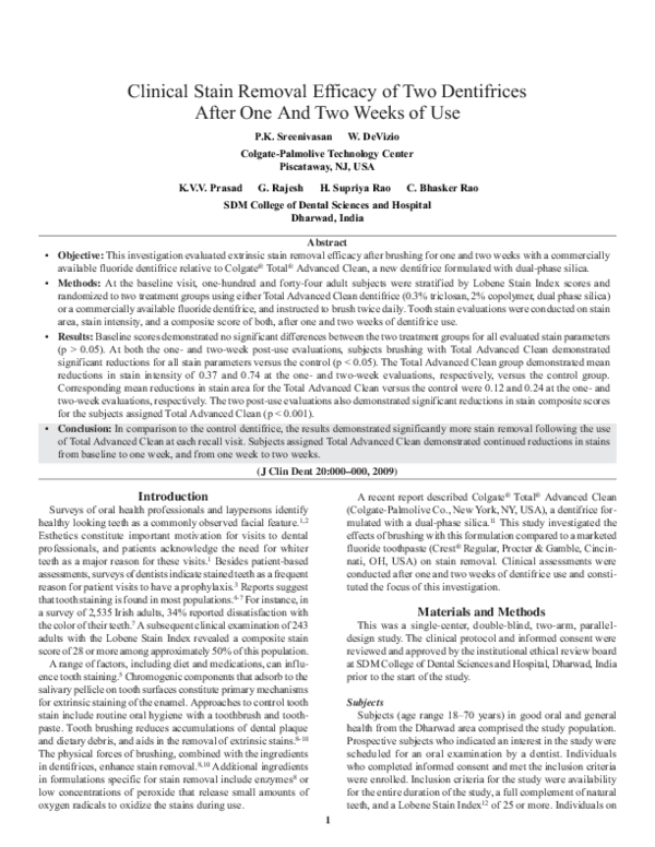 (PDF) Clinical Stain Removal Efficacy of Two Dentifrices After One And ...