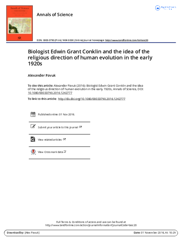 (PDF) Biologist Edwin Grant Conklin and the Idea of the Religious Direction of Human Evolution ...
