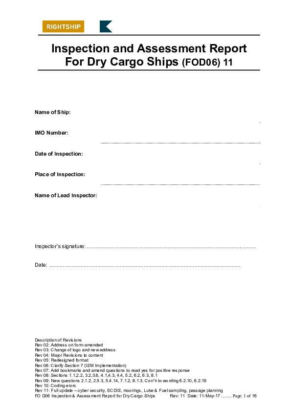 (PDF) FO D06 Inspection and Assessment Report For Dry Cargo Ships Rev