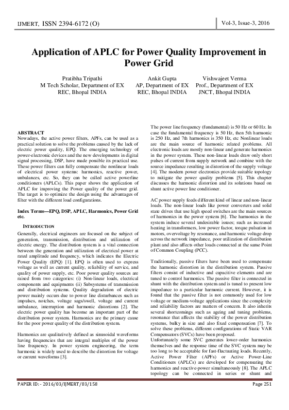 (PDF) Application of APLC for Power Quality Improvement in Power Grid