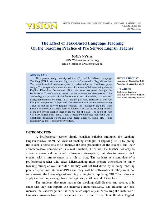 (PDF) The Effect of Task-Based Language Teaching On the Teaching ...