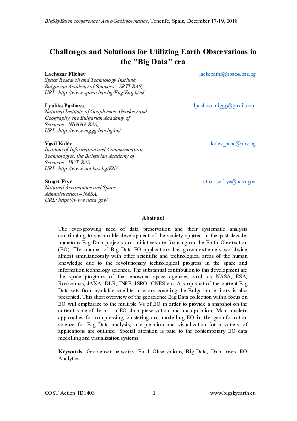 (PDF) Challenges and Solutions for Utilizing Earth Observations in the ...