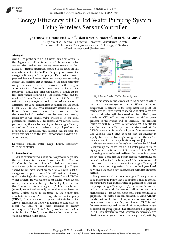 (PDF) Energy Efficiency of Chilled Water Pumping System Using Wireless Sensor Controller