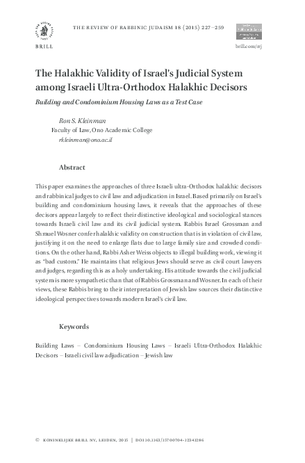 (PDF) The Halakhic Validity of Israel’s Judicial System Among Israeli ...