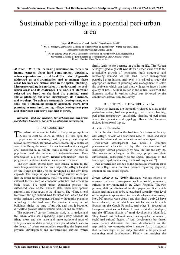 (PDF) Sustainable peri-village in a potential peri-urban area