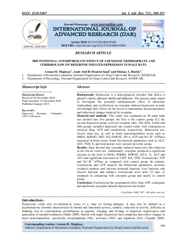 (PDF) THE POTENTIAL ANTIDEPRESSANT EFFECT OF ADENOSINE TRIPHOSPHATE AND ...