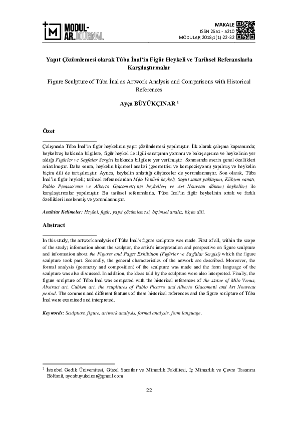 (PDF) Yapıt Çözümlemesi olarak Tûba İnal’in Figür Heykeli ve Tarihsel ...