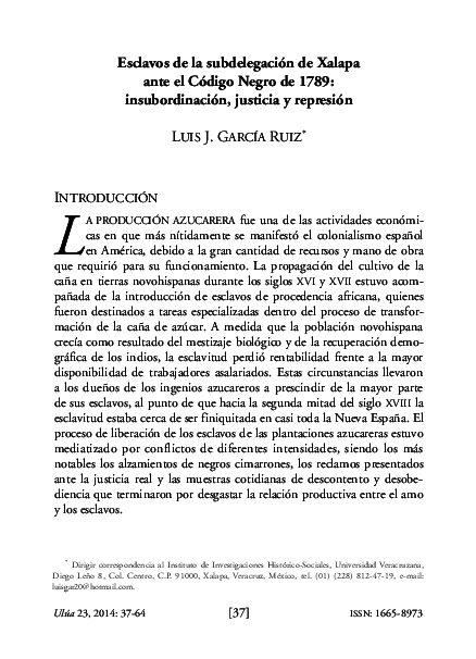 (PDF) Esclavos de la subdelegación de Xalapa ante el codigo Negro de 1789