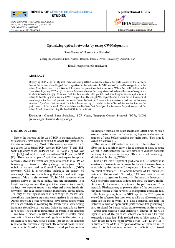 (PDF) Optimizing optical networks by using CWN algorithm