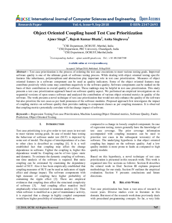 Pdf Object Oriented Coupling Based Test Case Prioritization Ajmer Singh