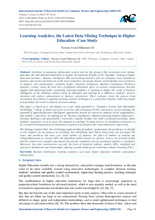 (PDF) Learning Analytics, the Latest Data Mining Technique in Higher ...