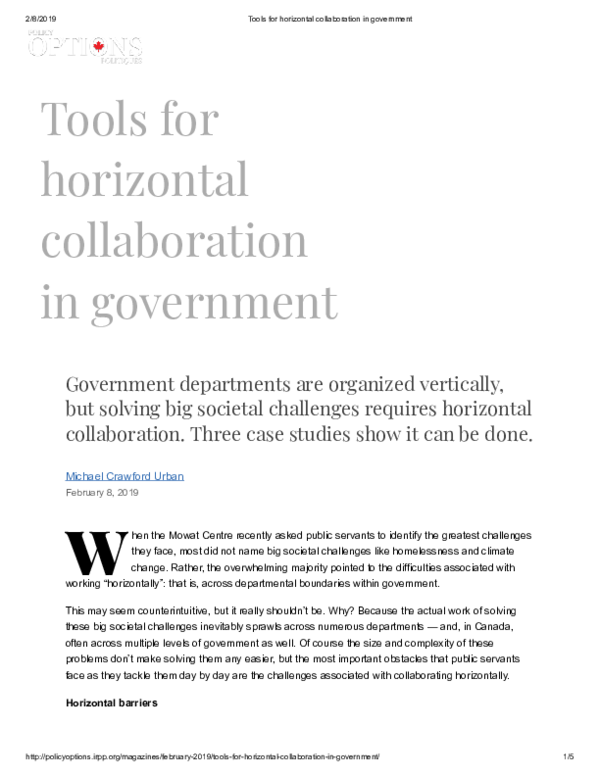 (PDF) Tools for horizontal collaboration in government