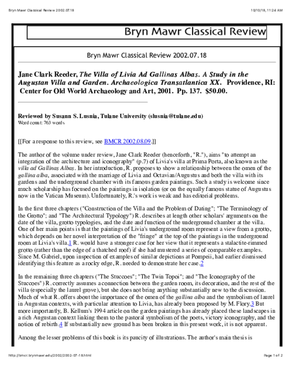 (PDF) Review of Jane Reeder Clark, The Villa of Livia Ad Gallinas Albas ...