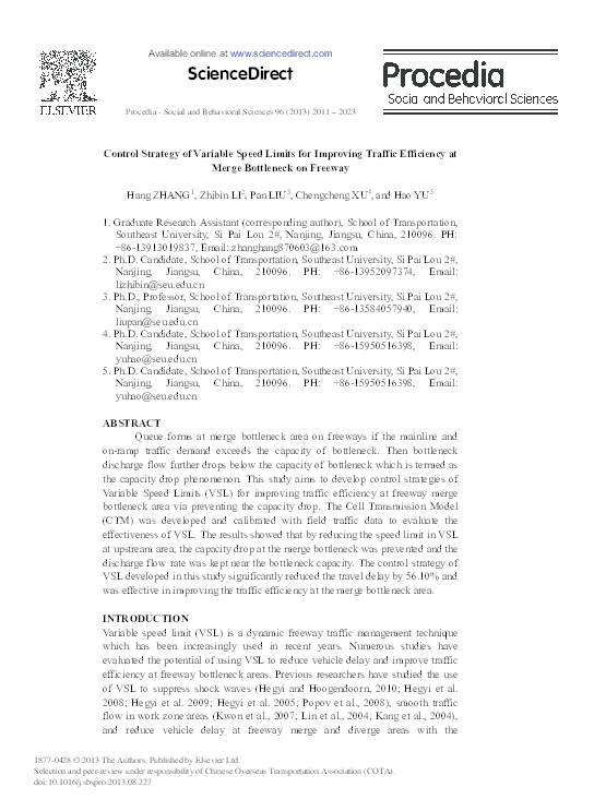 (PDF) Control Strategy of Variable Speed Limits for Improving Traffic Efficiency at Merge ...