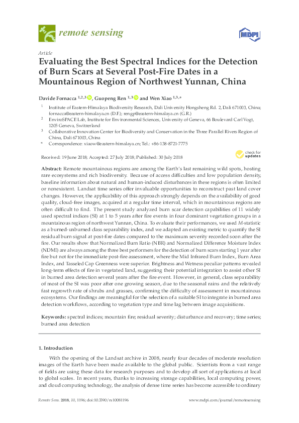 Pdf Evaluating The Best Spectral Indices For The Detection Of Burn