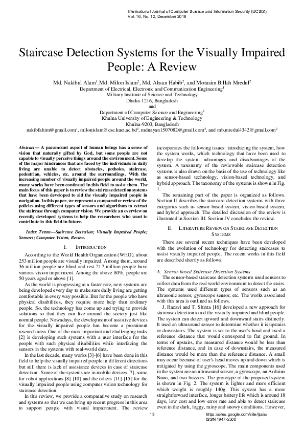 (PDF) Staircase Detection System for the Visually Impaired People: A ...