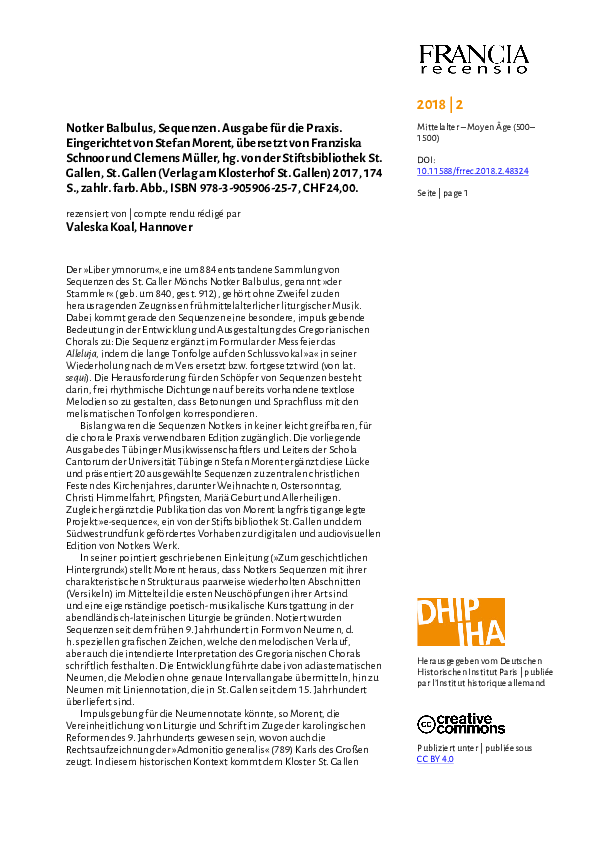 (PDF) Review: Notker Balbulus, Sequenzen. Ausgabe für die Praxis ...