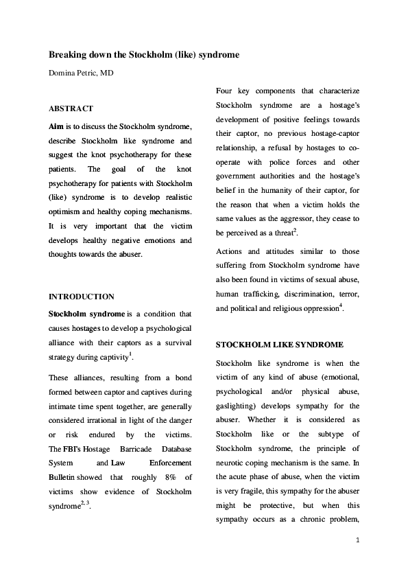 (PDF) Breaking down the Stockholm (like) syndrome