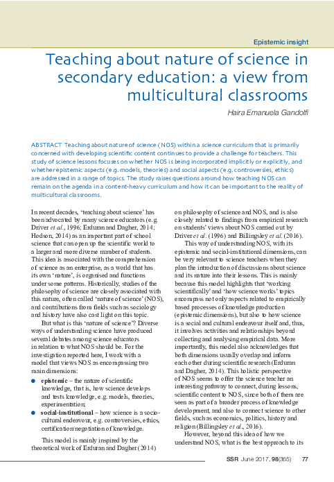 Pdf Teaching About Nature Of Science In Secondary Education A View