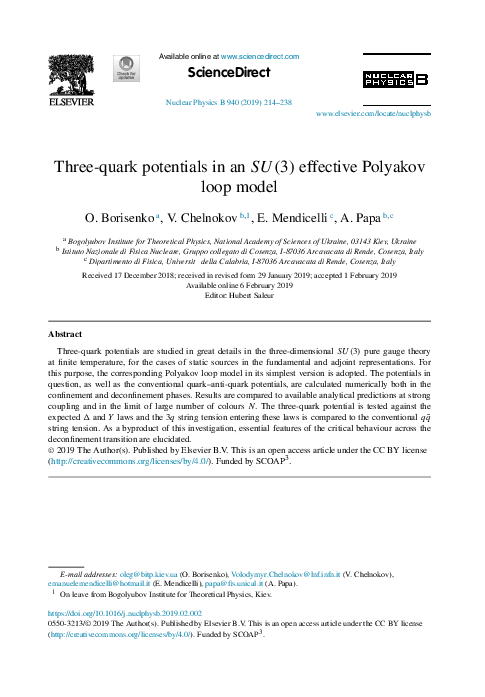 Pdf Three Quark Potentials In An Su3 Effective Polyakov Loop Modelpdf