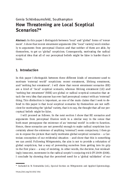 (PDF) How Threatening are Local Sceptical Scenarios?