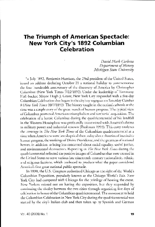 (PDF) The Triumph of American Spectacle: New York City's 1892 Columbian ...