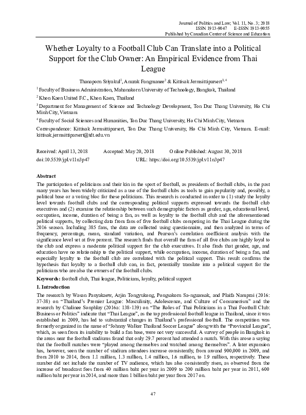 (PDF) Whether Loyalty to a Football Club Can Translate into a Political ...