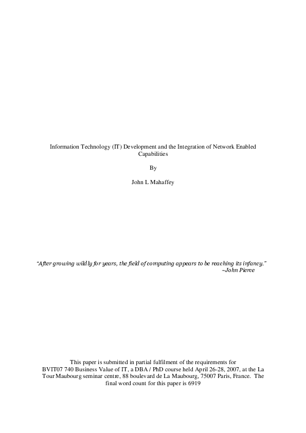 (PDF) Information Technology - IT - Development and the Integration of ...