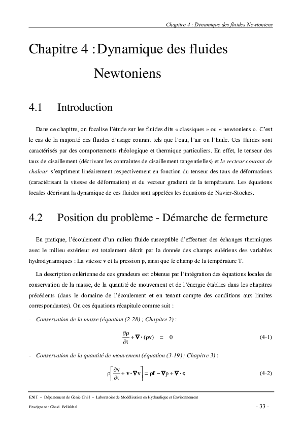 (PDF) Chapitre IV - Dynamique des fluides Newtoniens