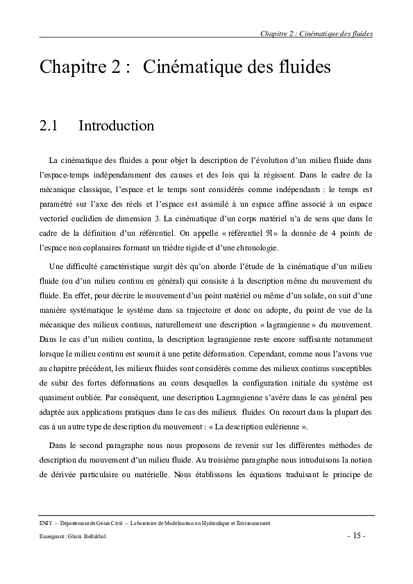 (PDF) Chapitre II - Cinématique des fluides