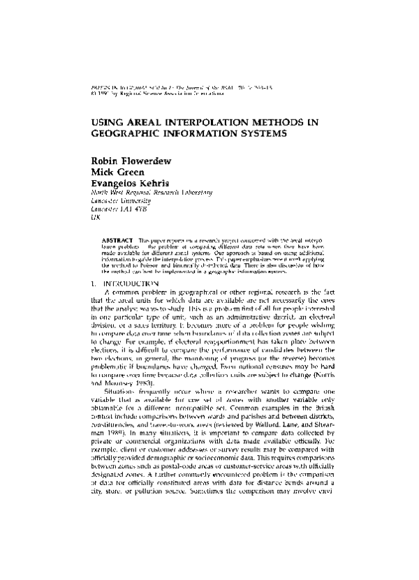 Pdf Using Areal Interpolation Methods In Geographic Information