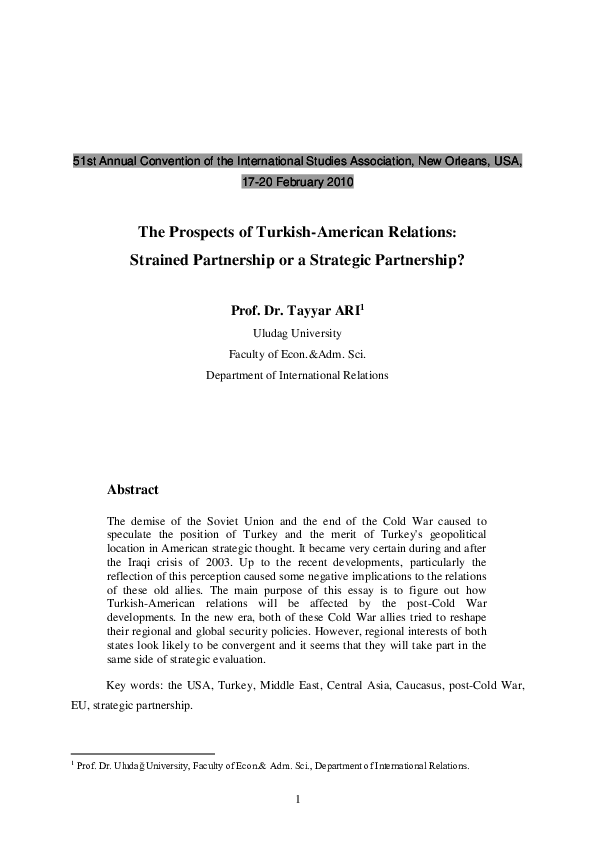 (PDF) The Prospects of Turkish-American Relations: Strained Partnership ...