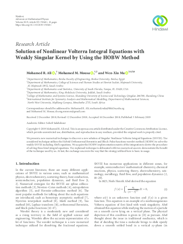 Pdf Solution Of Nonlinear Volterra Integral Equations With Weakly Singular Kernel By Using The