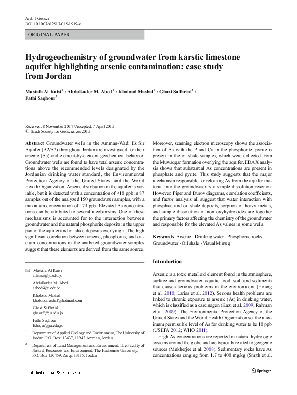 (PDF) Hydrogeochemistry of groundwater from ka