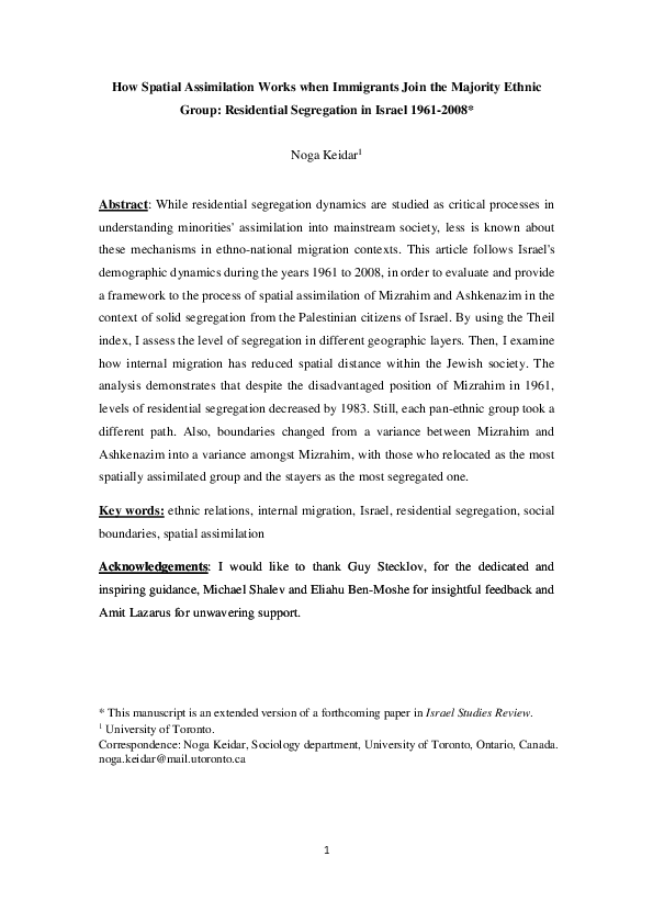 (PDF) How Spatial Assimilation Works when Immigrants Join the Majority ...