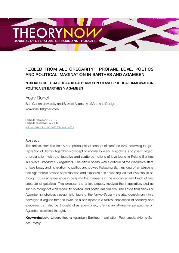 (PDF) "Exiled From All Gregarity": Profane Love, Poetics, and Political ...